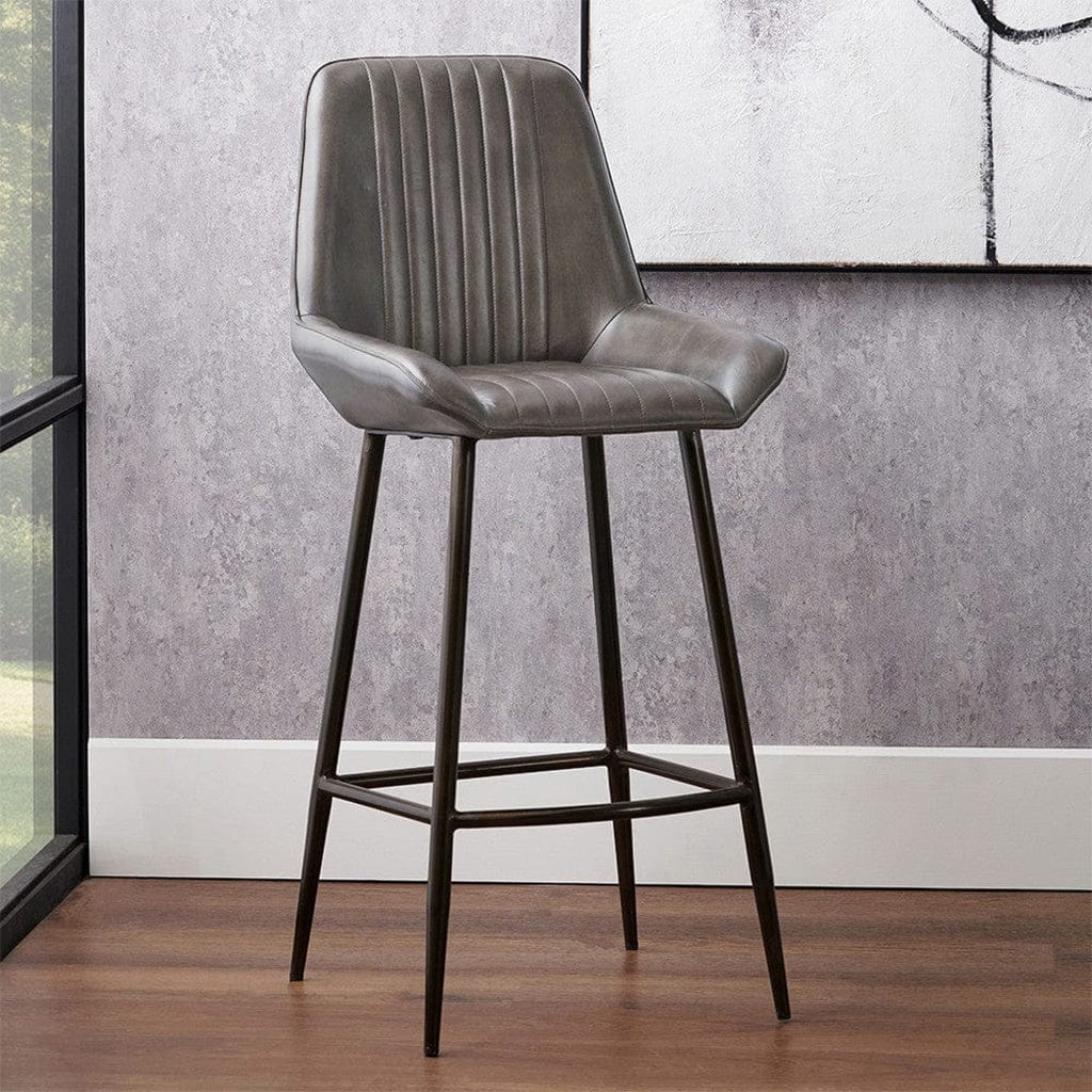 Angelo Vintage Grey Leather & Bronze Metal Retro Bar Stool – Cotterell & Co