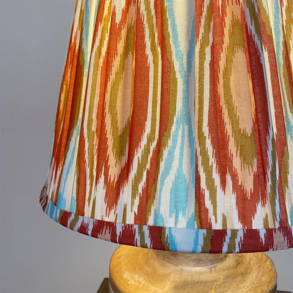 White Wash Carved Wood Table Lamp with Orange & Teal Ikat Shade ...