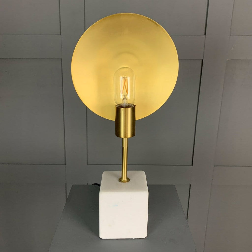 Disc Metal Task Lamp Brushed Brass & White Marble – Cotterell & Co